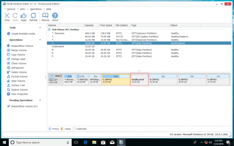 Click And Drag To Move Unallocated Space In Windows 10