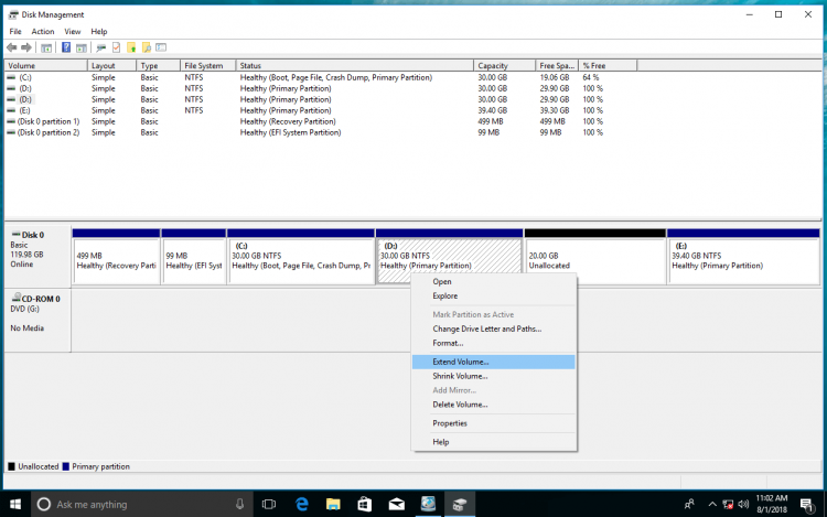 Steps to increase free disk space of C drive on Windows 10.